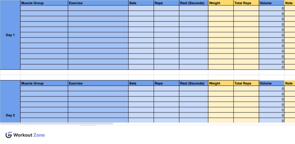 25 Google Sheets Workout Templates